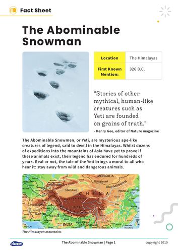 The Abominable Snowman - KS2 Reading Comprehension Worksheets ...