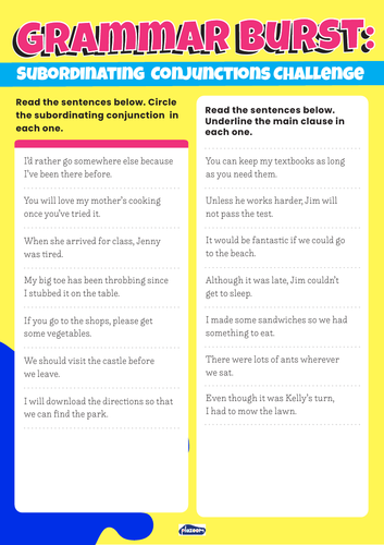 KS2 Subordinating Conjunctions SPaG Teaching Pack And Worksheets ...