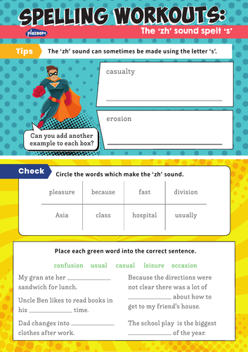Year 2 'zh' Sound Spelt 's' Worksheet: Spelling Workout | Teaching ...