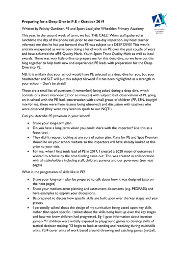 Ofsted Deep Dive in PE document | Teaching Resources Ofsted Deep Dive in PE document | Teaching Resources