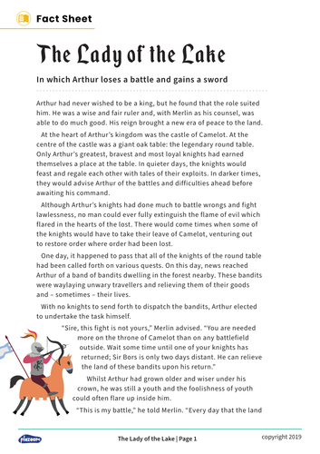 The Lady of the Lake - KS2 Reading Comprehension And Model Text: Myths ...