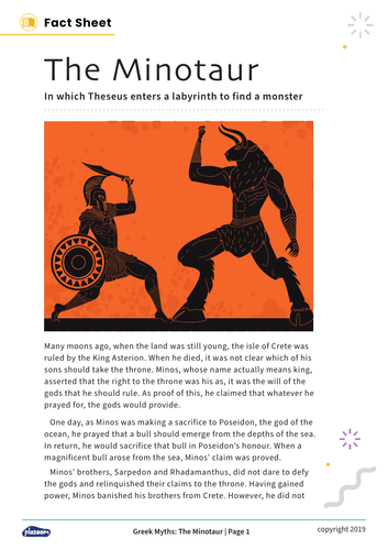 The Legend Of The Minotaur - KS2 Reading Comprehension Worksheets And ...