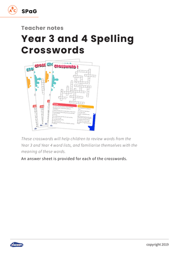 Year 3 and 4 Word List and Vocabulary Crosswords | Teaching Resources