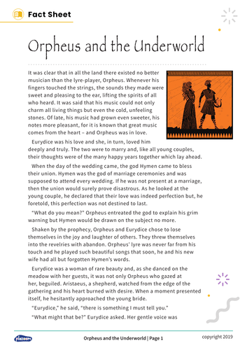 Orpheus and the Underworld - KS2 Reading Comprehension Worksheets And ...
