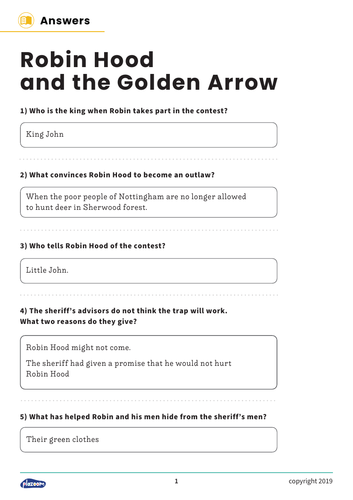 Robin Hood And The Golden Arrow - KS2 Reading Comprehension And Model ...