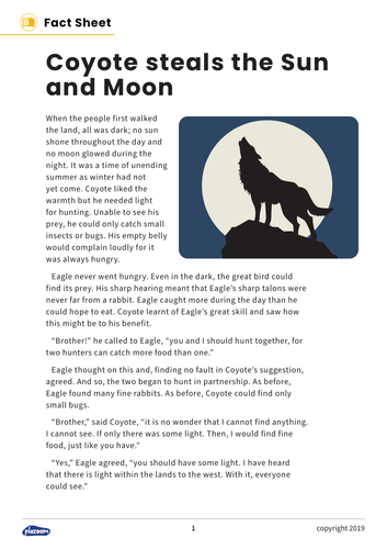 How Coyote Stole The Sun and Moon - KS2 Reading Comprehension ...