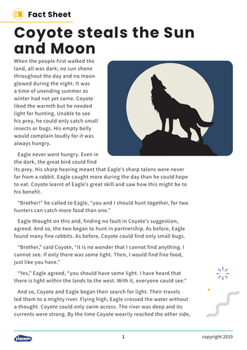 How Coyote Stole The Sun and Moon - KS2 Reading Comprehension ...