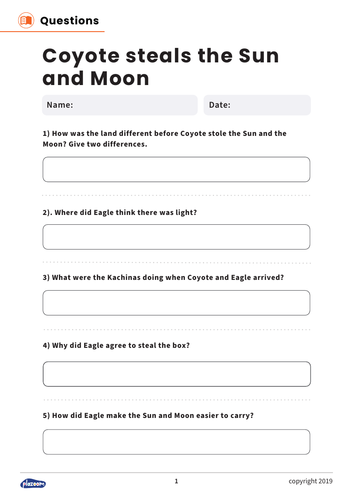 How Coyote Stole The Sun and Moon - KS2 Reading Comprehension ...
