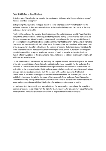 AQA Language Paper 1 Q4 evaluating exemplar response (Blood Brothers ...