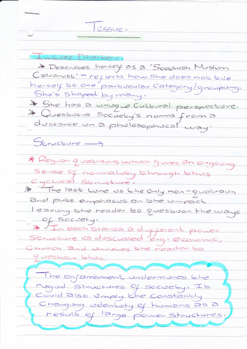 Gcse English literature tissue notes | Teaching Resources