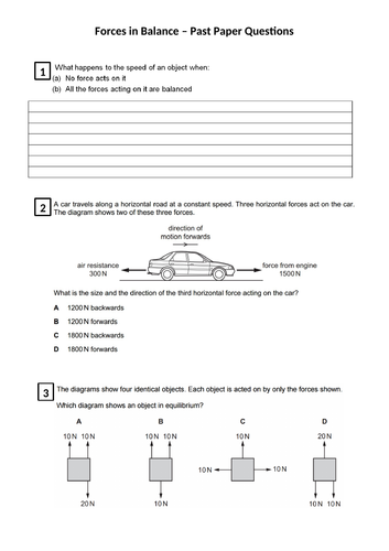 Balanced forces FULL lesson with practice questions | Teaching Resources