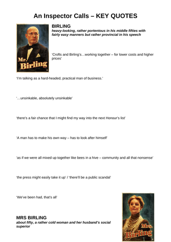 An Inspector Calls - KEY QUOTES | Teaching Resources