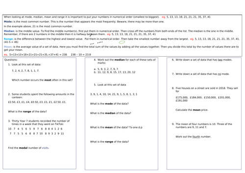 Data Revision Worksheet KS3 | Teaching Resources