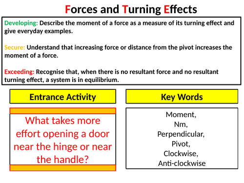 Forces and turning effects - moments bumper lesson | Teaching Resources