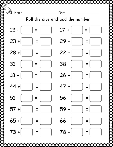 KS1 Maths - Adding up to 100 and beyond. Roll dice and add to the ...