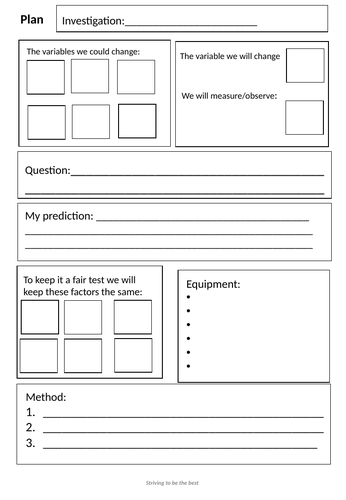 Whole School science investigation planning sheets | Teaching Resources