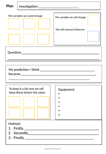 Whole School science investigation planning sheets | Teaching Resources