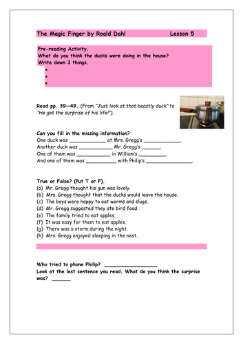 The Magic Finger by Roald Dahl. A resource for EAL / ESL learners ...