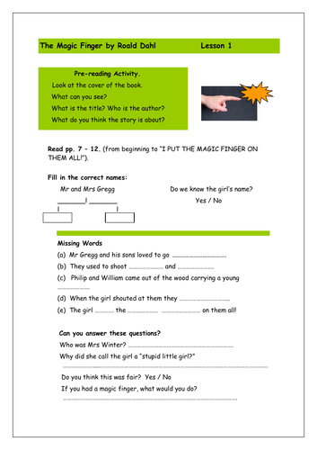 The Magic Finger by Roald Dahl. A resource for EAL / ESL learners ...