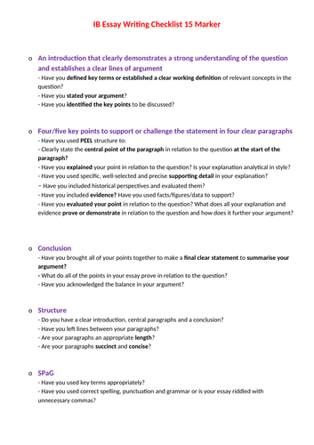 History Essay Writing Checklist/Success Criteria | Teaching Resources