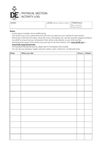 DofE Bronze Award - Physical, Skills and Volunteering Help sheets ...