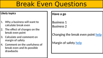 Break Even Revision Exercises Btec Tech Award in Enterprise Component 3 ...