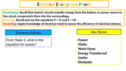 Electrical energy and Power - Full Lesson | Teaching Resources Electrical energy and Power - Full Lesson | Teaching Resources