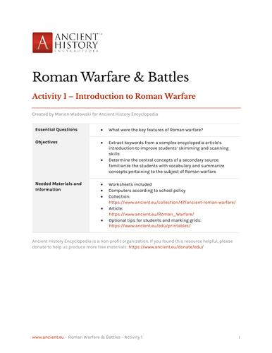 Roman Warfare and Battles | Teaching Resources