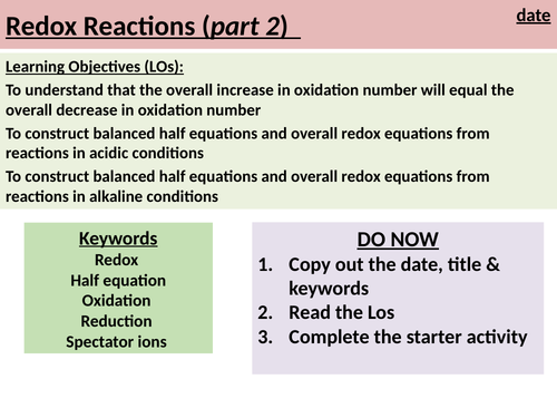 OCR Redox Reactions 2 (A Level Chemistry) | Teaching Resources
