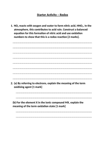 OCR Redox Reactions 2 (A Level Chemistry) | Teaching Resources