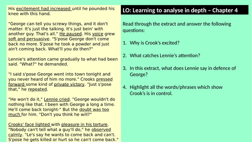 Of Mice and Men -Chapter 4 - Crooks Analysis | Teaching Resources