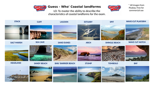 coastal landforms game ; guess who? | Teaching Resources