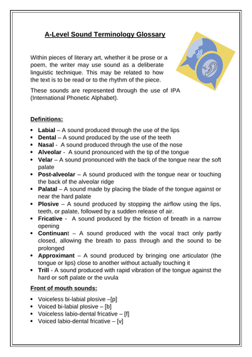 AQA A-Level English Language and Literature - Sound Glossary | Teaching ...