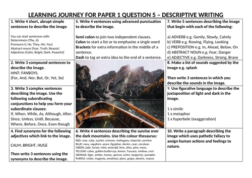 Paper 1 Question 5 Descriptive Writing Learning Journey | Teaching ...