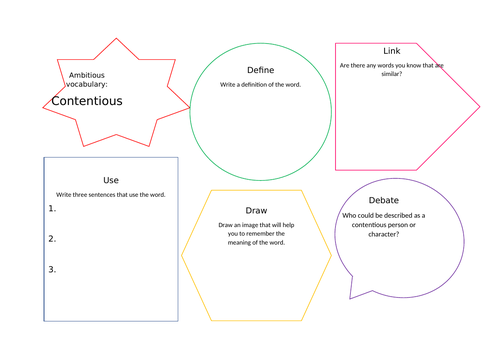 Ambitious Vocabulary Building Placemat Worksheets GCSE Creative Writing ...