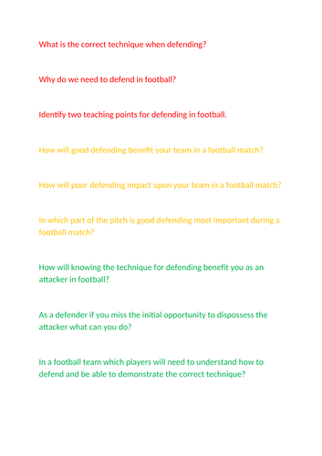 Football differentiated AFL Questions | Teaching Resources