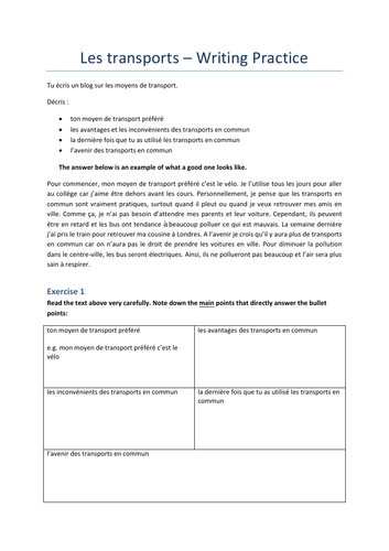 GCSE French Writing Practice: 'Les Transports' | Teaching Resources