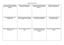 Macbeth Revision Grids | Teaching Resources