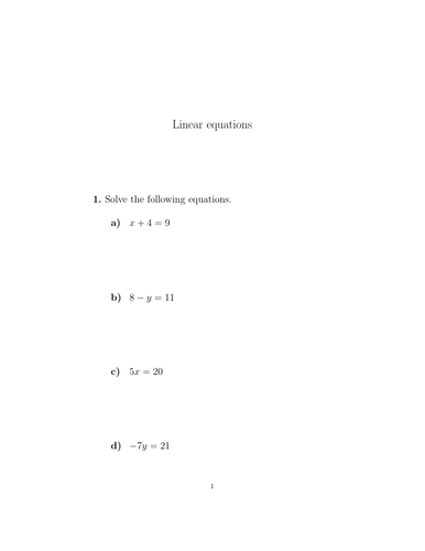 Linear equations (various cases) worksheet no 2 (with solutions ...