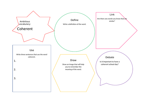 Ambitious Vocabulary Building Worksheet Placemat GCSE Academic Creative ...