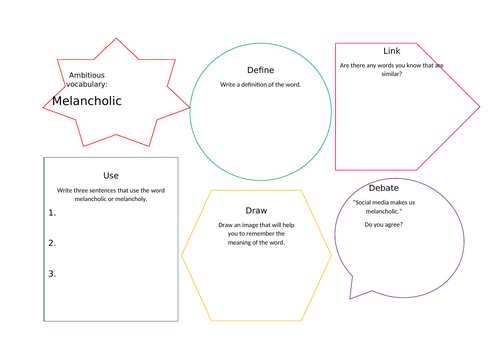 Ambitious Vocabulary Building Worksheet Placemat GCSE Creative Writing ...