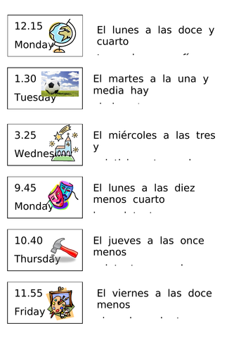 School timetable- Mi Horario - speaking/reading/card match up activity ...