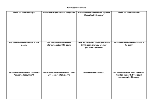 Power and Conflict Poetry Revision Grids | Teaching Resources
