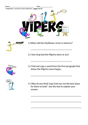 Mayflower book & reading comprehensions 'Mayflower: Journey to the ...