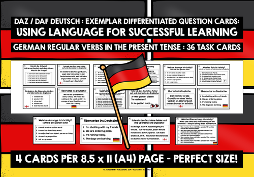 GERMAN REGULAR VERBS PRESENT TENSE CHALLENGE CARDS | Teaching Resources