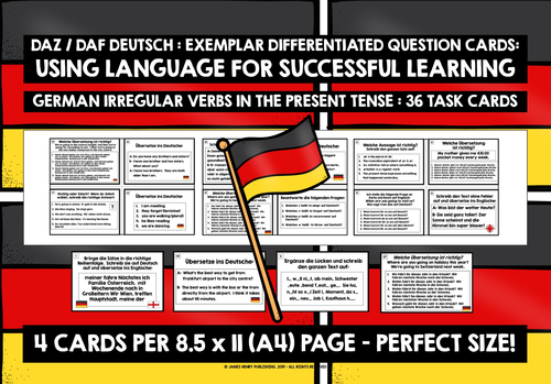 GERMAN IRREGULAR VERBS PRESENT TENSE CHALLENGE CARDS | Teaching Resources