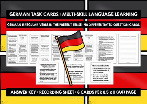 GERMAN IRREGULAR VERBS PRESENT TENSE CHALLENGE CARDS | Teaching Resources