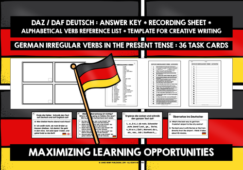 GERMAN IRREGULAR VERBS PRESENT TENSE CHALLENGE CARDS | Teaching Resources