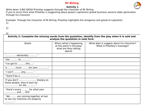 An Inspector Calls- Flashcards/ revision task a day/ starter activities ...