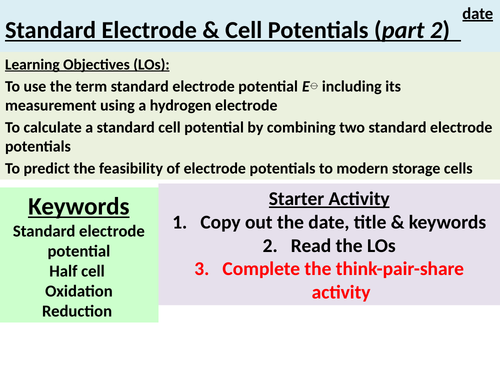Standard Electrode & Cell Potentials (Part 2) | Teaching Resources